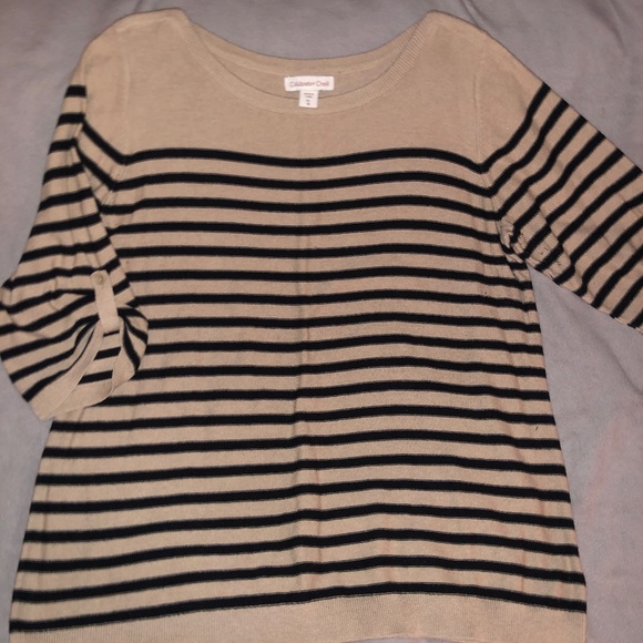 Coldwater Creek | Sweaters | Coldwater Creek Tanblack Stripe Elbow ...